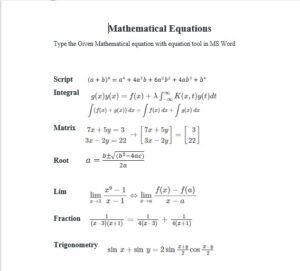 Mathematical Equations MS Word Project Free for Student - Online ...
